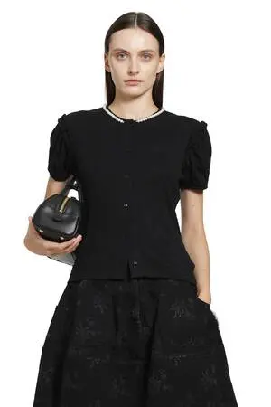 Simone Rocha Pointelle Puff Sleeve Cardigan - Black