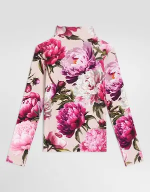 Dolce & Gabbana Peony-print Interlock Mock-neck Top
