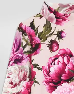 Dolce & Gabbana Peony-print Interlock Mock-neck Top