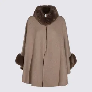TWINSET Faux Fur Trimmed High Collar Cape - No