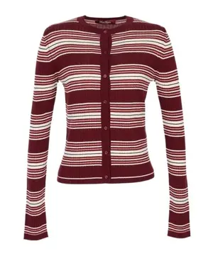 Max Mara Max Mara Striped Ribbed-Knit Cardigan Brown