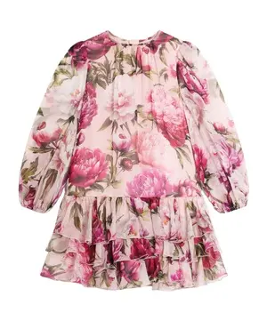 Dolce & Gabbana Printed Chiffon Dress With Peony Motifs