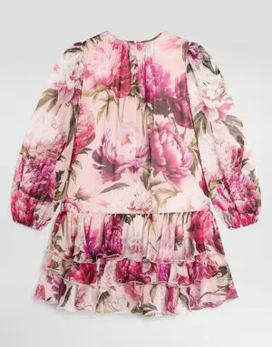 Dolce & Gabbana Printed Chiffon Dress With Peony Motifs