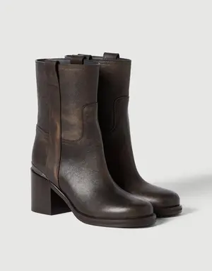 Brunello Cucinelli Leather Ankle Boots With Embellished Detail - Rust-brown