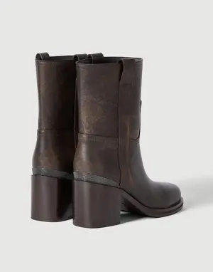 Brunello Cucinelli Leather Ankle Boots With Embellished Detail - Rust-brown