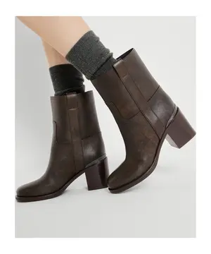 Brunello Cucinelli Leather Ankle Boots With Embellished Detail - Rust-brown