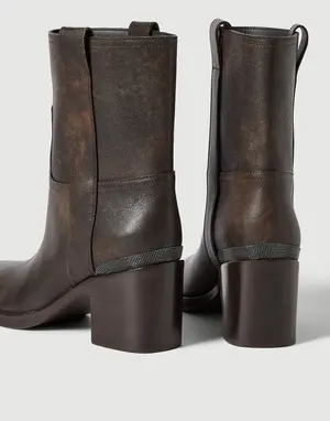 Brunello Cucinelli Leather Ankle Boots With Embellished Detail - Rust-brown