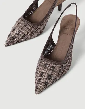 Brunello Cucinelli Suede City Heels With Precious Check Embroidery