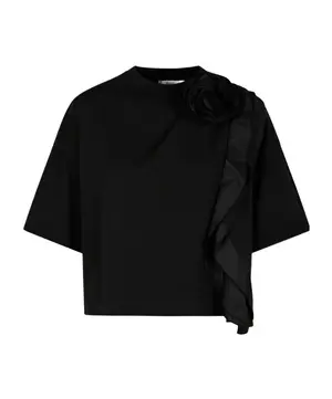 Max Mara Frilly Jersey T-shirt With Rose Embellishment