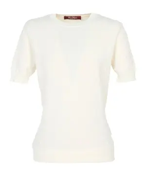 Max Mara Short-sleeved Knit Top With Ribbed Collar - White