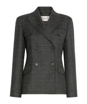 Max Mara Prince Of Wales Check Wool Blazer Dark Grey