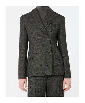 Max Mara Prince Of Wales Check Wool Blazer Dark Grey