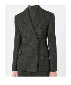 Max Mara Prince Of Wales Check Wool Blazer Dark Grey