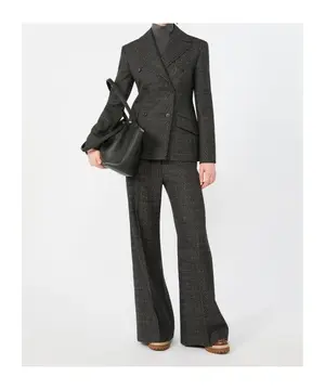 Max Mara Prince Of Wales Check Wool Blazer Dark Grey