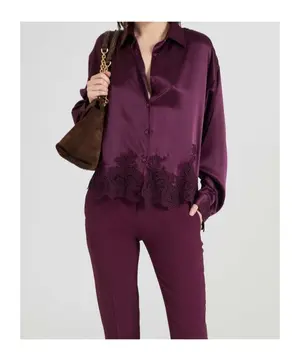 Ermanno Scervino Silk Satin Shirt With Lace Hem