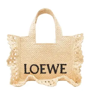 Loewe Small LOEWE Font Tote In Raffia Natural Color