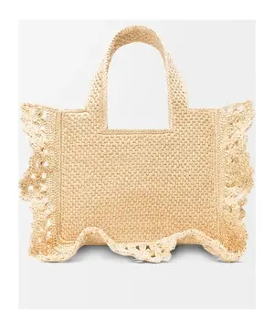 Loewe Small Font Tote In Raffia - Natural Color