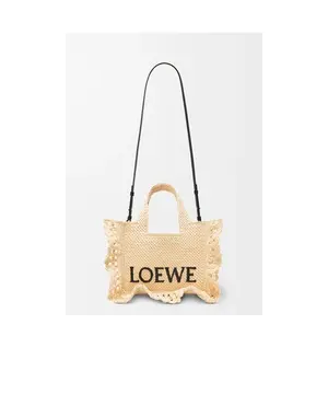 Loewe Small Font Tote In Raffia - Natural Color