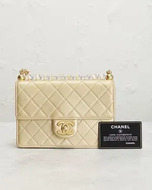 FWRD RENEW Chanel Goatskin Small Chic Pearls Flap Bag - Gold