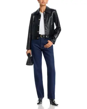 T Tahari Faux Leather Snap Front Jacket