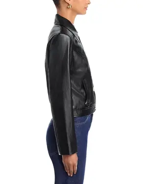 T Tahari Faux Leather Snap Front Jacket