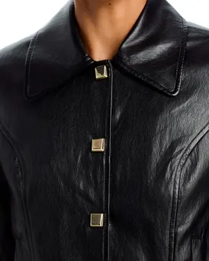 T Tahari Faux Leather Snap Front Jacket