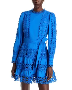 LAYERED WITH LOVE Linda Cotton Lace Trim Mini Dress - Cobalt
