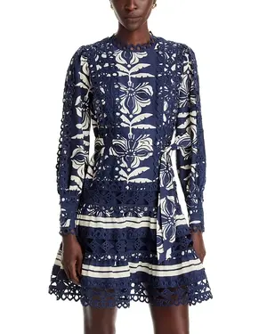 LAYERED WITH LOVE Linda Cotton Lace Trim Mini Dress - Navy Multi
