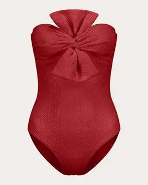 GIRLSMUSTHAVE Raquel Jacquard Bow Bandeau Swimsuit - Red