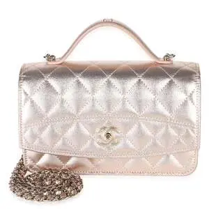 Chanel Copper Shiny Caviar Top Handle Wallet On Chain