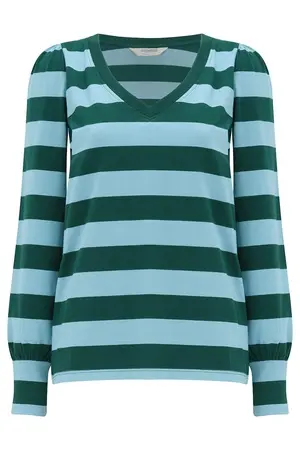 SUGARHILL BRIGHTON Pamela V-neck Jersey Top With Striped Design And Ribbed Cuffs