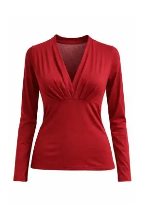 CONQUISTA Elegant V-neck Long-sleeve Top