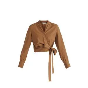 PAISIE Split Collarless Wrap Top With Side-tie Waist