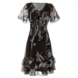 LUNA FASHION HOUSE Lola Floral Print V-neck Midi Dress - Black