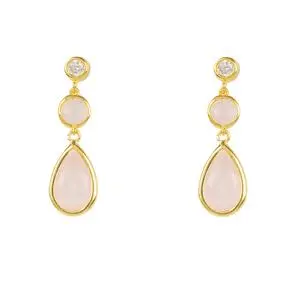 LATELITA Neutrals Tuscany Gemstone Drop Earring Rose Quartz - Gold