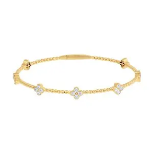 AVIR NEW YORK Solid Gold Flexible Beaded Flower Bangle Lab Grown Diamond One Carat
