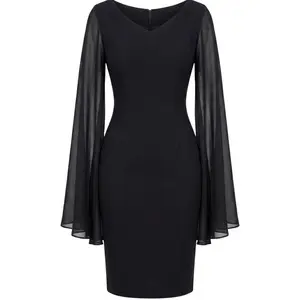 LUNA FASHION HOUSE Rebeka Sheath Dress With Removable Cape Sleeves - Black