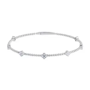 AVIR NEW YORK Solid Gold Flexible Beaded Flower Bangle Lab Grown Diamond Half Carat
