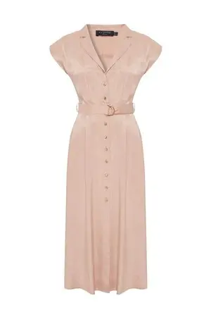 EXQUISE Elliana Buttoned Belted Modal Midi Dress