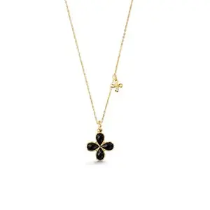 FREQNC ATELIER Gold Four-leaf Clover Necklace – Onyx