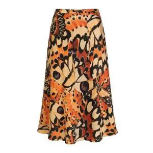TRAFFIC PEOPLE Midi Skirt With Butterfly Print - Orange/black