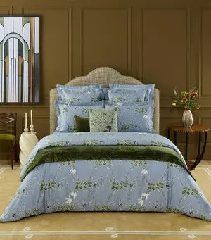 YVES DELORME Organic Cotton Rameau Super King Flat Sheet - Blue