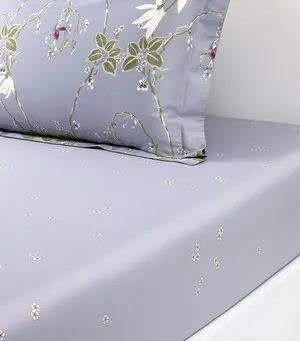 YVES DELORME Organic Cotton Rameau Fitted Sheet - Blue