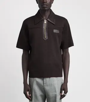 Amiri Wool Leather-trim Zip Polo Shirt