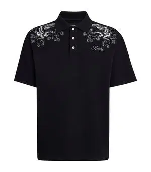 Amiri Cotton Floral Embroidered Polo Shirt - Black