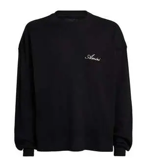 Amiri Cotton Waffle Smoking Wolf Long-sleeve T-shirt - Black