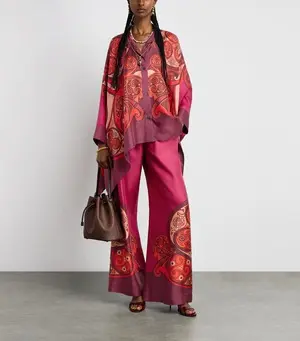 La DoubleJ Silk Palazzo Placed Wide-leg Trousers