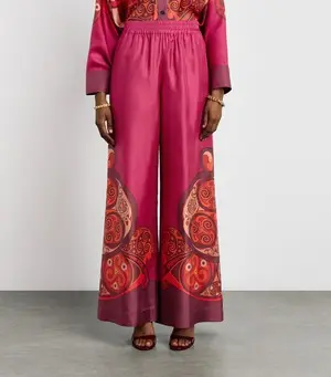 La DoubleJ Silk Palazzo Placed Wide-leg Trousers