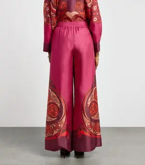 La DoubleJ Silk Palazzo Placed Wide-leg Trousers