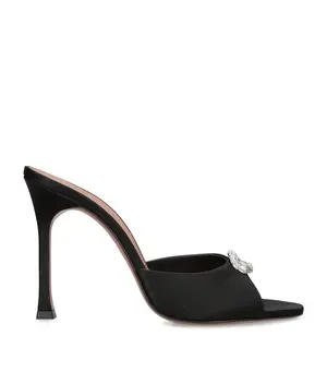 Amina Muaddi Satin Mini Camelia Heeled Mules 105 - Black